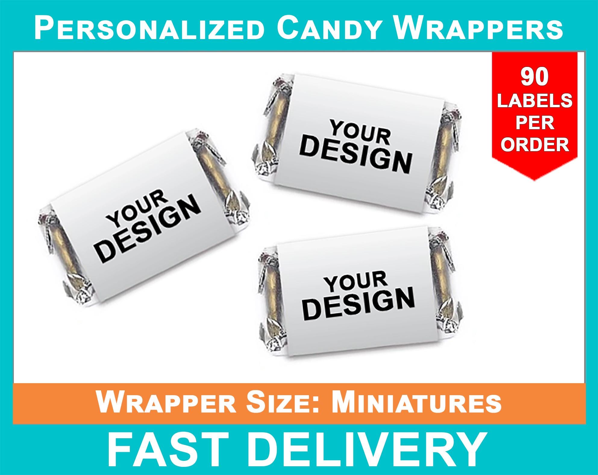 Custom Mini Candy Labels, Miniatures Chocolate Wraps, Wedding Chocolate ...