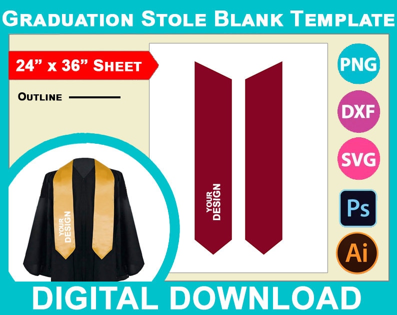 Graduation Stole Blank Template, Sublimation, Canva, SVG, DXF, Dwg, Ai ...