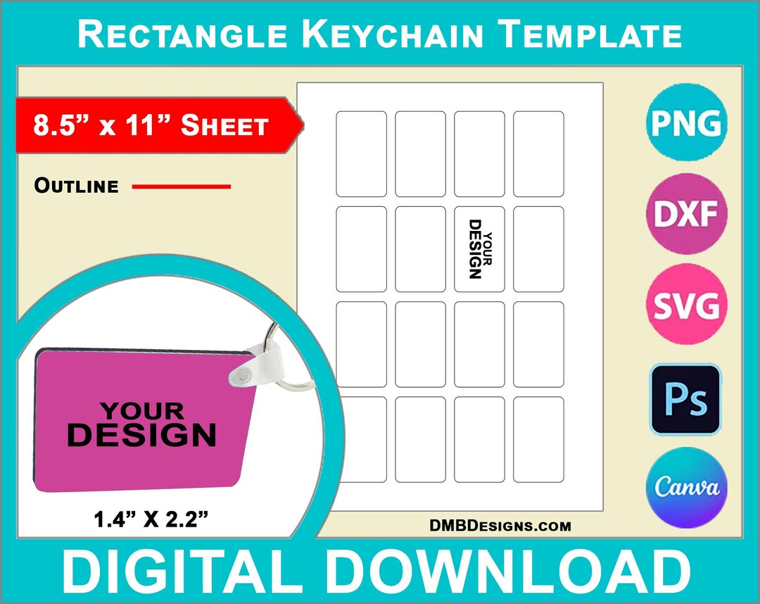 Rectangle Keychain Template, Sublimation Template, Canva, SVG, DXF, Dwg ...
