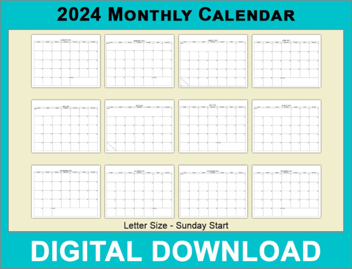 2024 Calendar 2024 Monthly Planner Landscape Basic Monthly Calendar ...