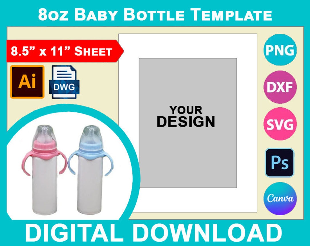 Baby Milk Bottle Template, Sublimation Template, Canva, SVG, DXF, Dwg ...