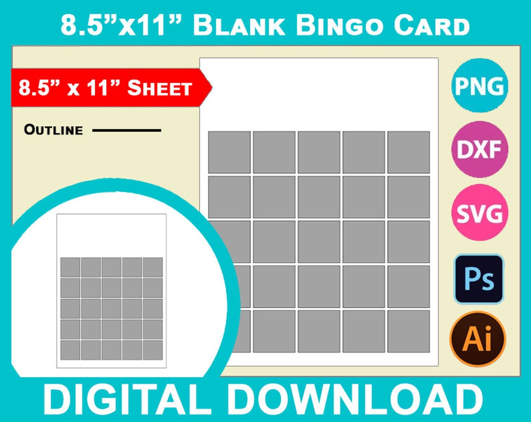 8.5"x11" Blank Bingo Card Template, Plain, Empty Bingo Cards, DIY ...