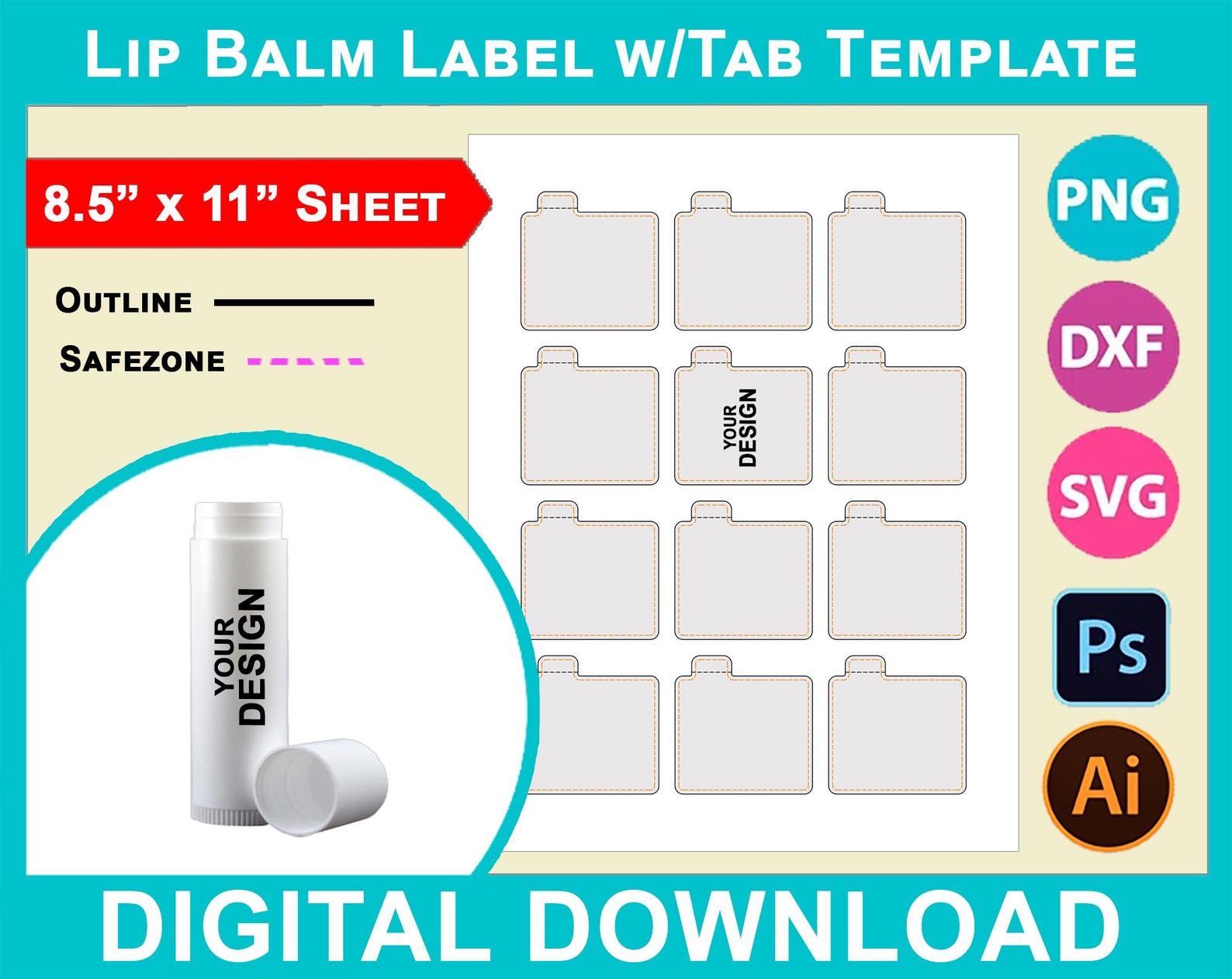 Lip Balm Wrap Label Template, Sublimation Sticker Template, Safety Tab ...
