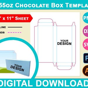 1.55oz Chocolate Bar Box Packaging Template, Box SVG Template, Canva ...