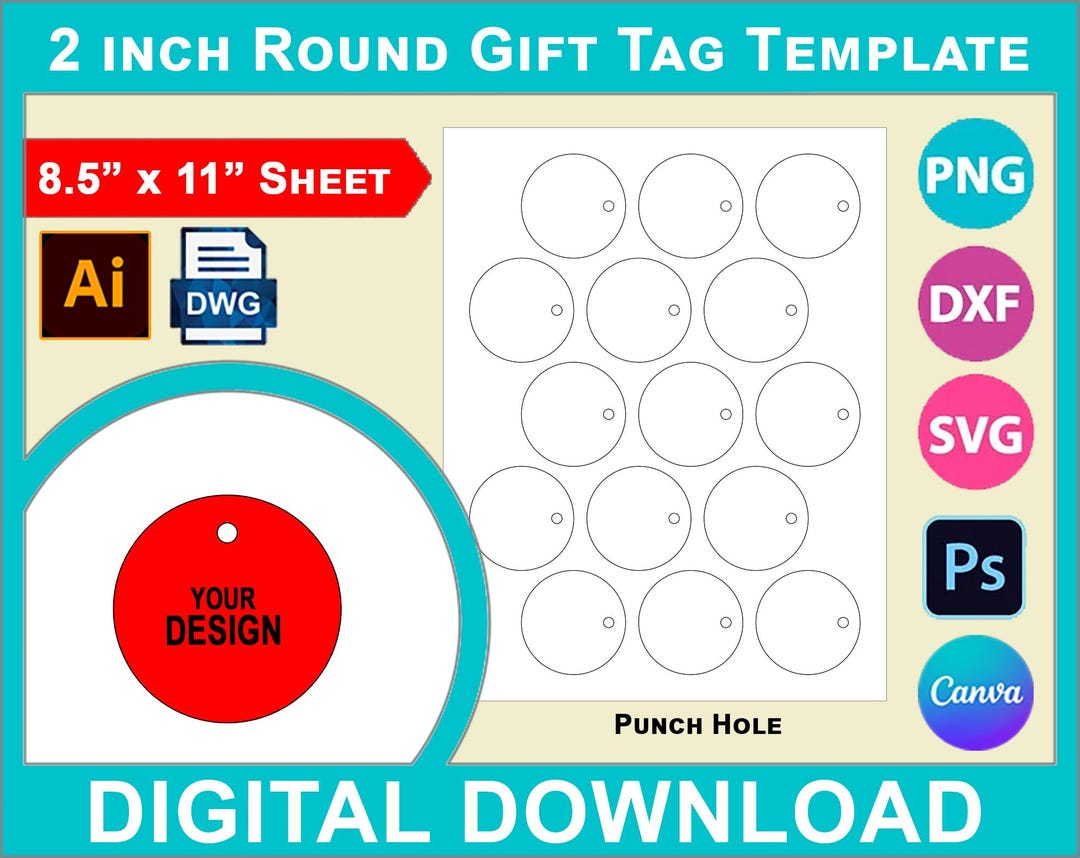 2 Inch Round Gift Tag Template, Canva, SVG, DXF, Dwg, Ai, Png, Psd, PDF ...