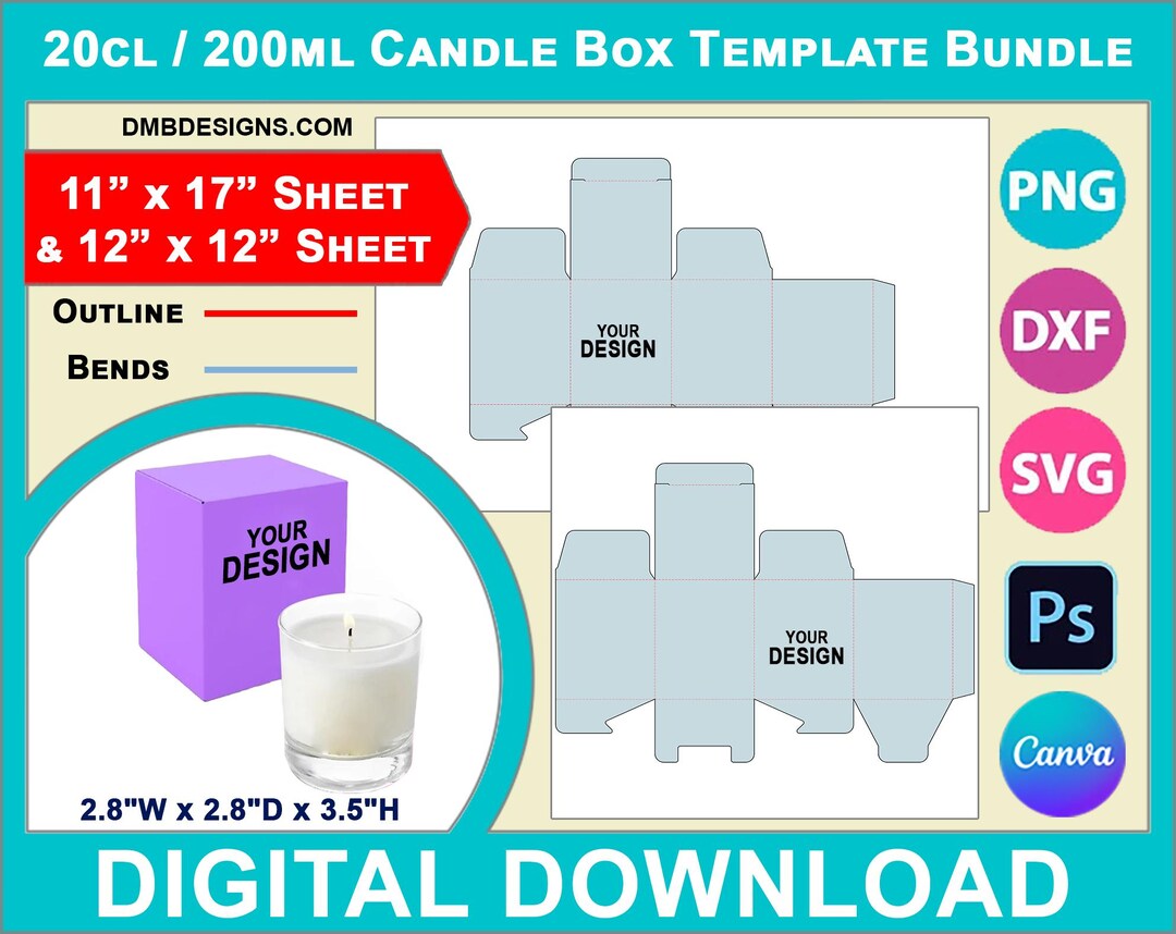 20cl 200ml Candle Box Template Bundle, Sublimation, Canva, SVG, DXF, Dwg, Ai, Png, Psd, PDF 11 ...