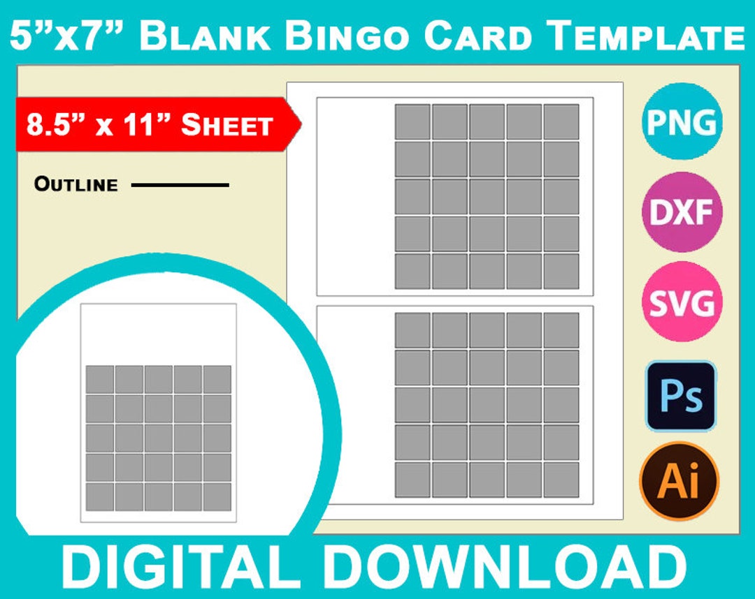 5x7 Blank Bingo Card Template, Plain, Empty Bingo Cards, DIY, Canva ...