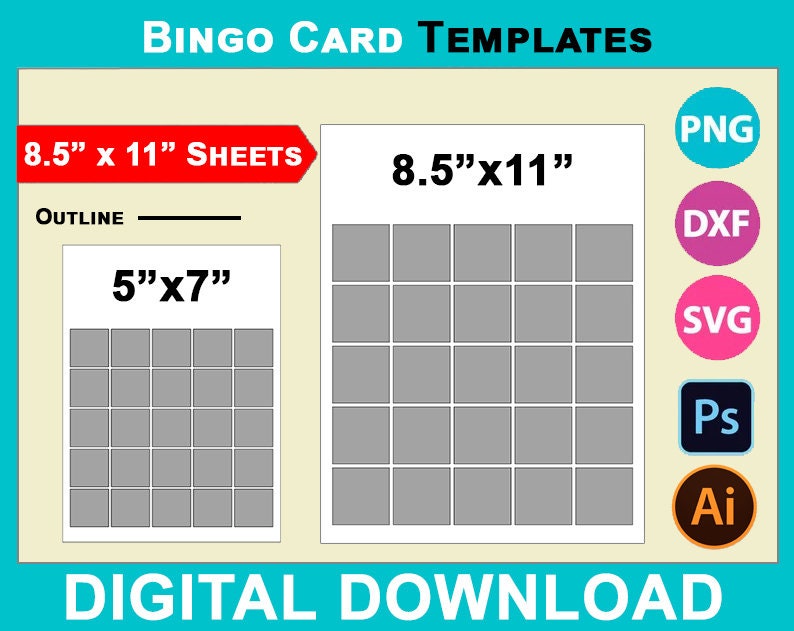 Bingo Card, Blank Templates, Plain, Empty Bingo Cards, DIY Set, Canva ...