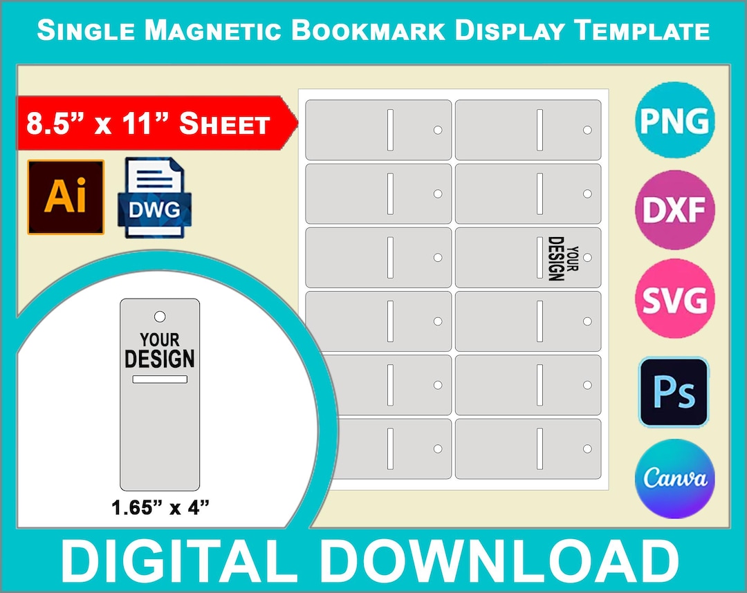 Single Magnetic Bookmark Holder Display Card Blank Template ...