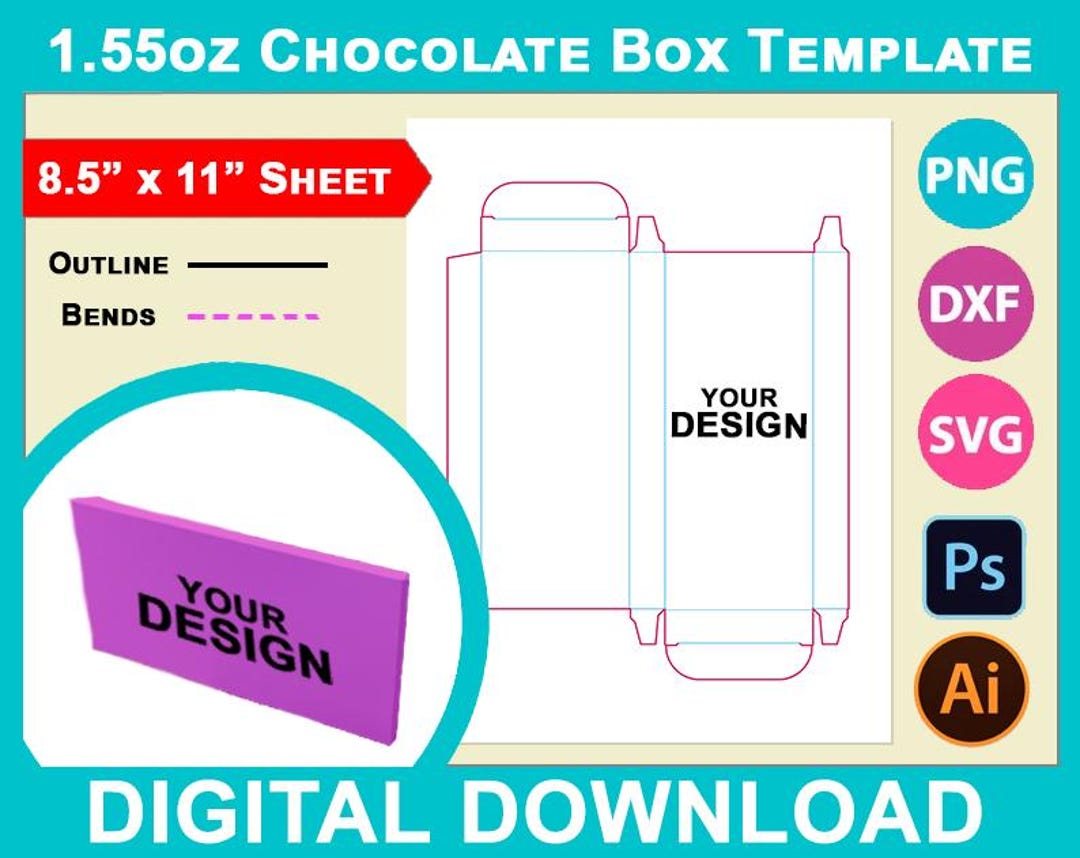 1.55oz Chocolate Bar Box Packaging Template, Box SVG Template, Canva ...