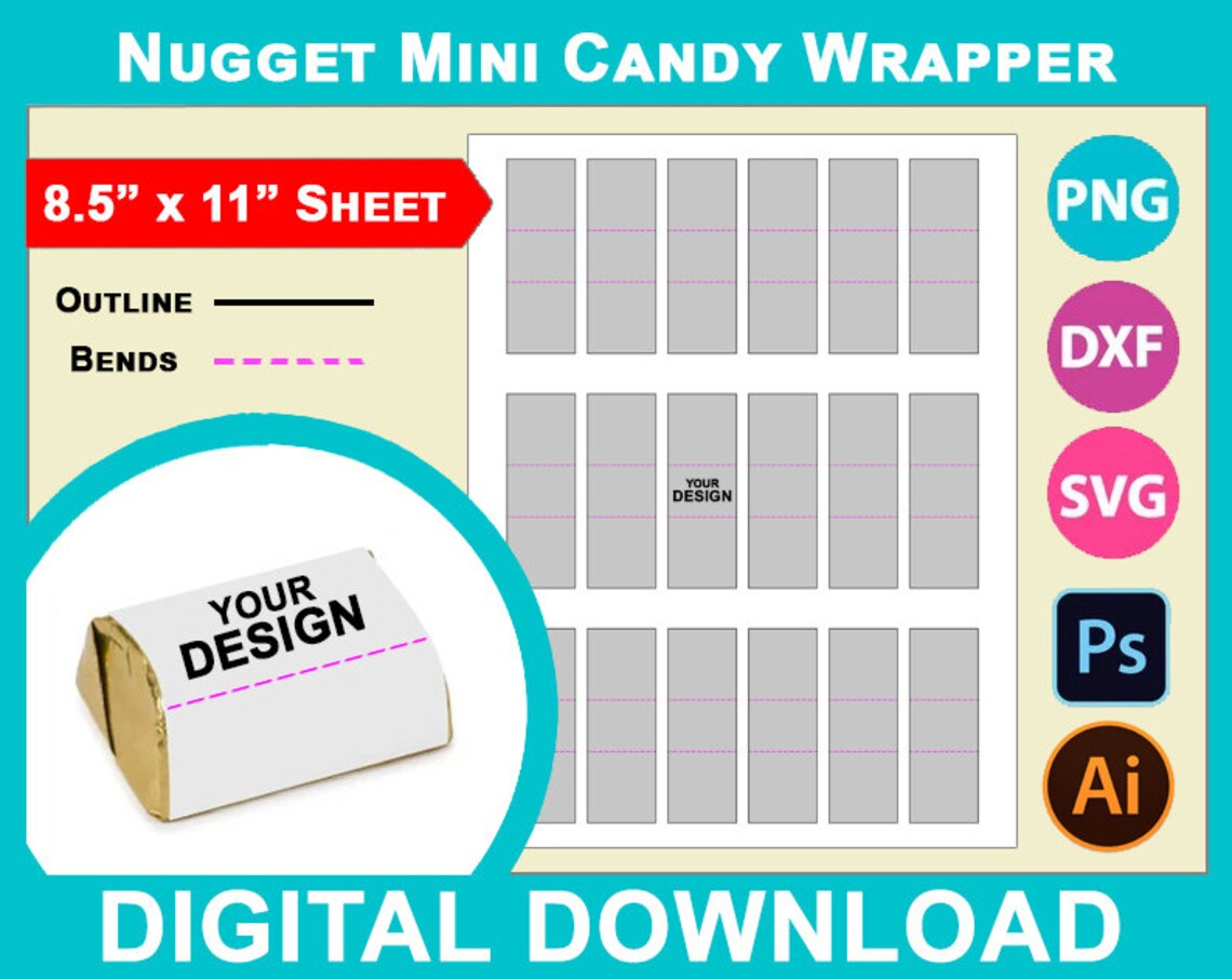Nugget Candy Wrapper Template, Mini Chocolate Wrapper Template, Canva, SVG, DXF, Dwg, Ai, Png ...