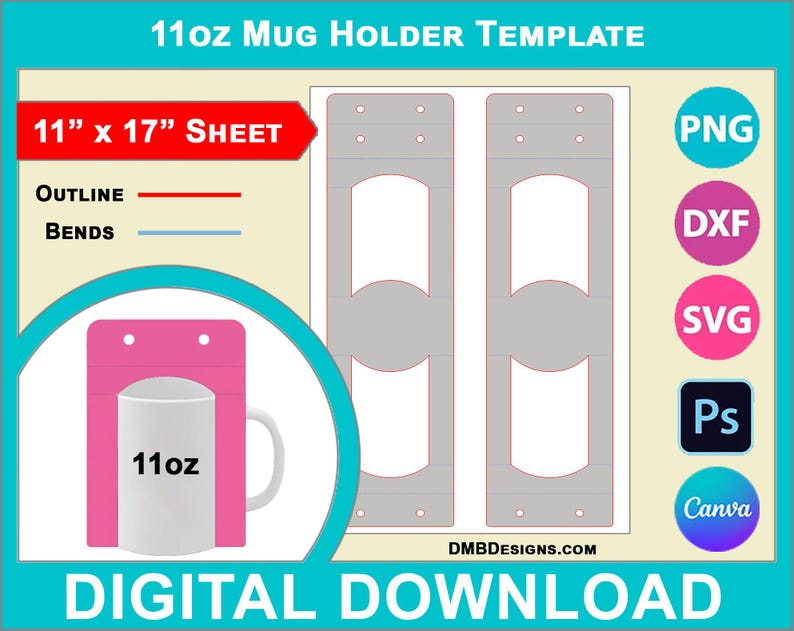 11oz Mug Holder Template, Mug Box Template, Mug Gift Box Template ...