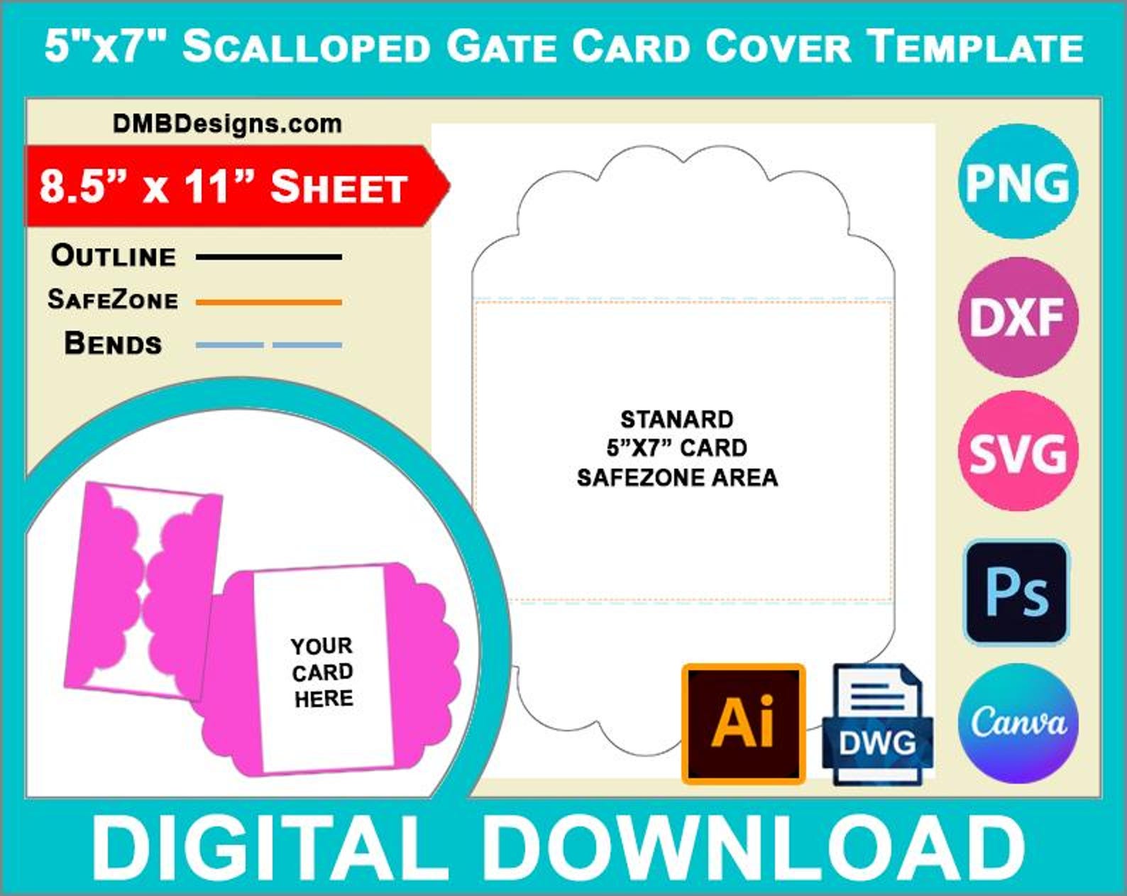 Gate Envelope 5x7 Scalloped Card Cover Template, Simple Wedding, Canva ...