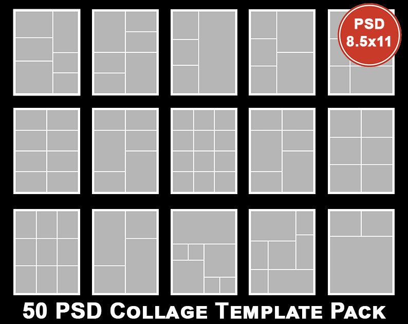 50 8.5x11 Photo Album Template Pack, Photo Collage, Yearbook Templates ...