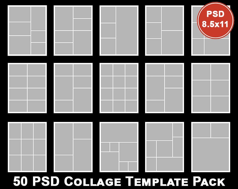 50 8.5x11 Photo Album Template Pack, Photo Collage, Yearbook Templates ...