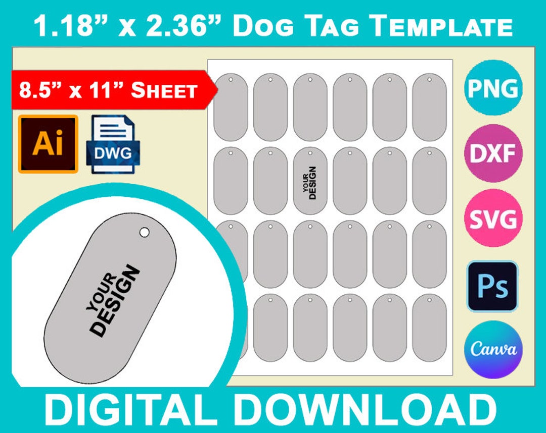 30mm X 60mm Dog Tag Template, Dog Tag Template, Canva, SVG, DXF, Dwg ...