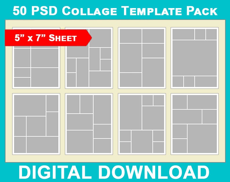 50 5x7 Photo Album Template Pack, Photo Collage, Landscape or Portrait ...