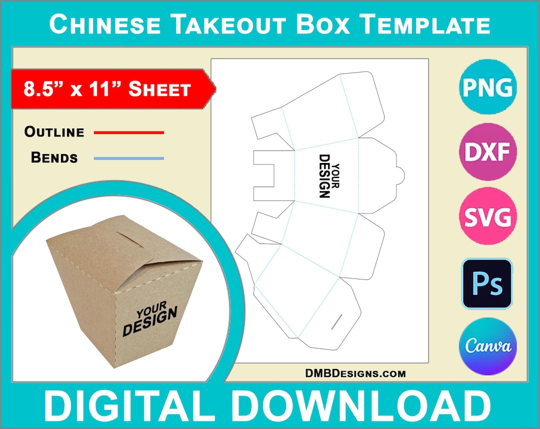 Chinese Takeout Box Template, Sushi, Take Out Gift Box, Canva, SVG, DXF ...