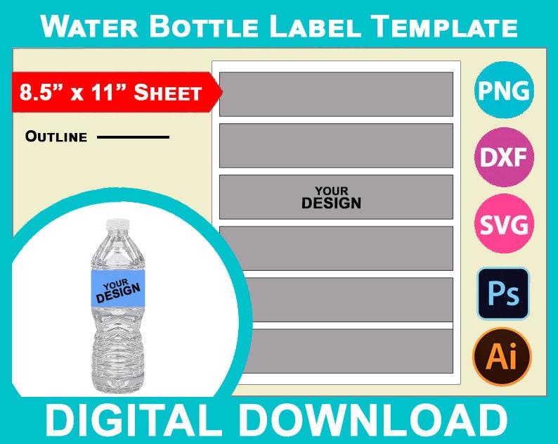 Water Bottle Label Blank Template, DIY Label Template, Canva, Svg, DXF ...