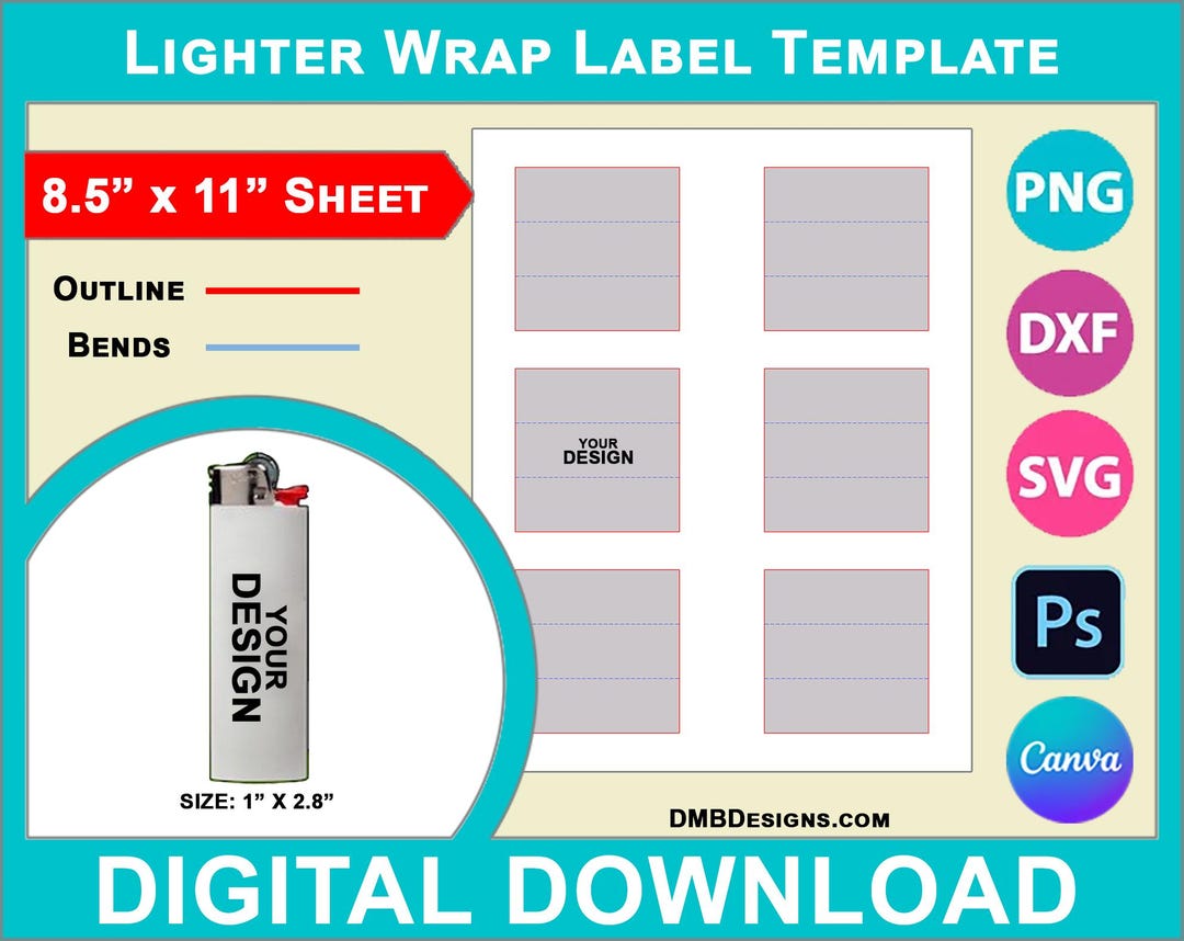 Lighter Wrap Label Template, Sublimation Sticker Template, Wrapper ...