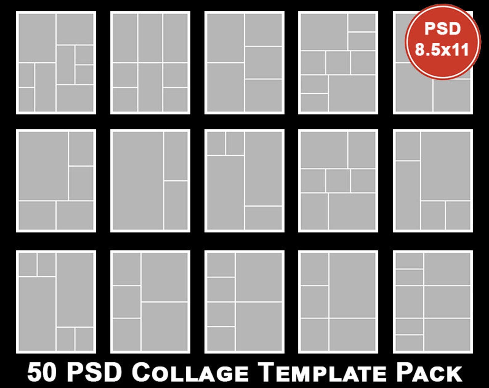 50 8.5x11 Photo Album Template Pack, Photo Collage, Yearbook Templates ...