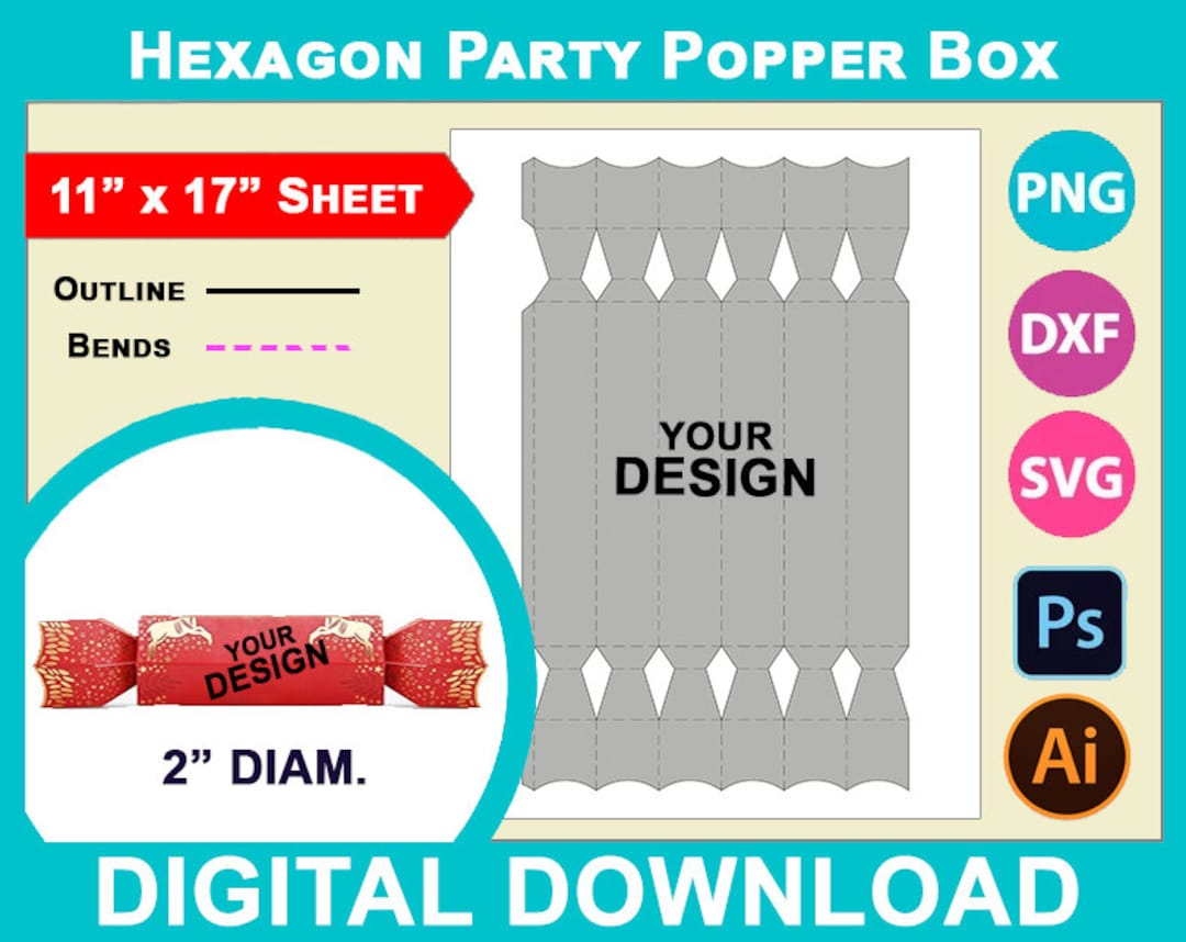 Hexagon Fire Party Cracker Gift Poppers Box Template, DIY Blank Custom ...
