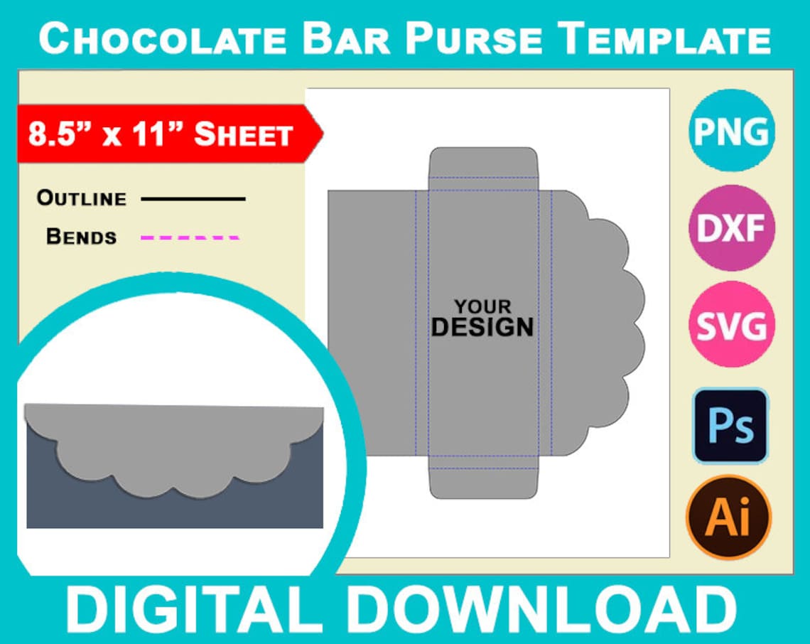 Scalloped Chocolate Bar Purse Template, 1.55oz Chocolate Bar Purse, Svg ...
