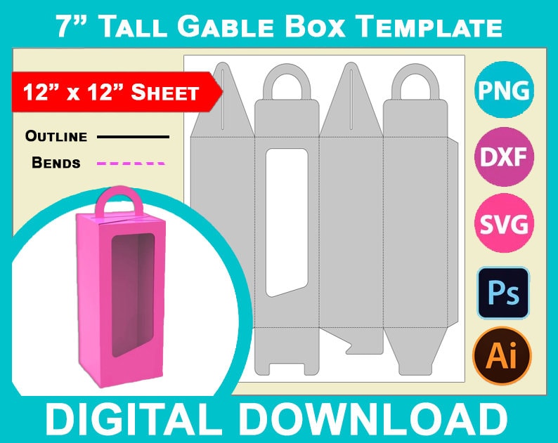 7” Tall Gable Box Template, Tall Gable Window Box, Box With Handle ...