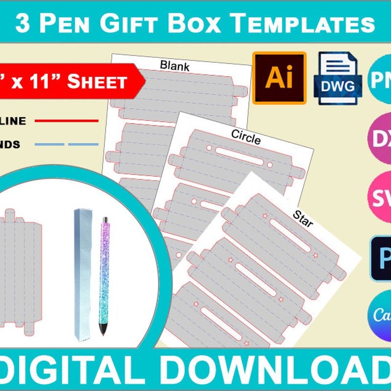 Glitter Pen Box Svg - Etsy