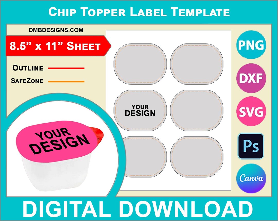 Chip Topper Label Template, Svg, Canva, Dxf, Png, Psd, 8.5"x11" Sheet ...