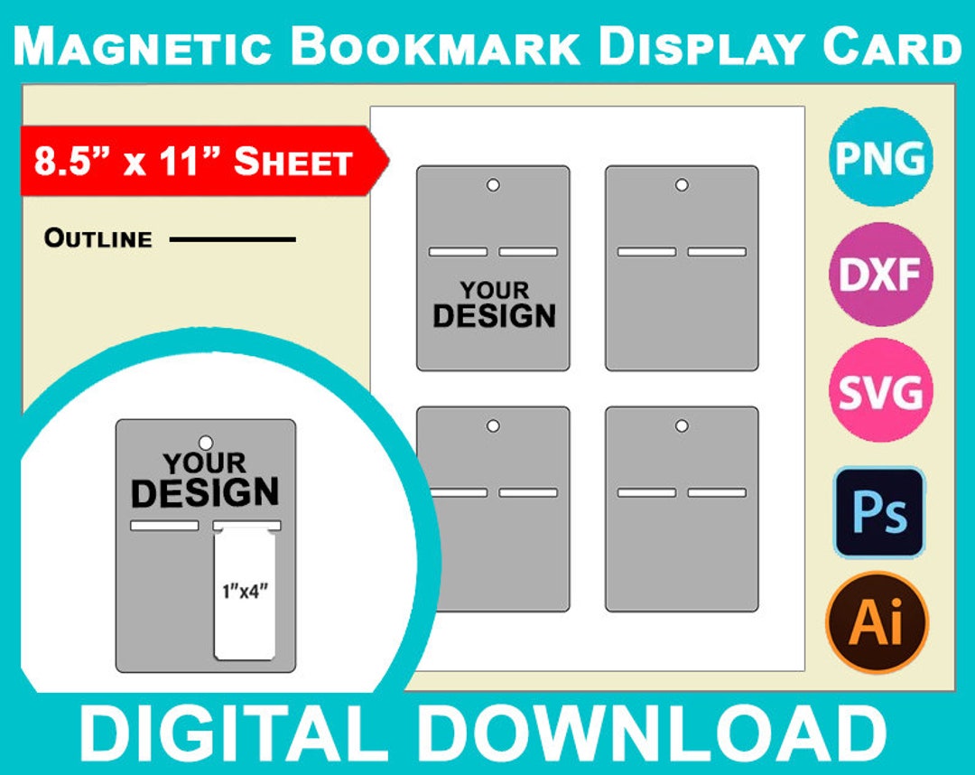 Magnetic Bookmark Display Card Blank Template, Diy, Canva, SVG, DXF ...