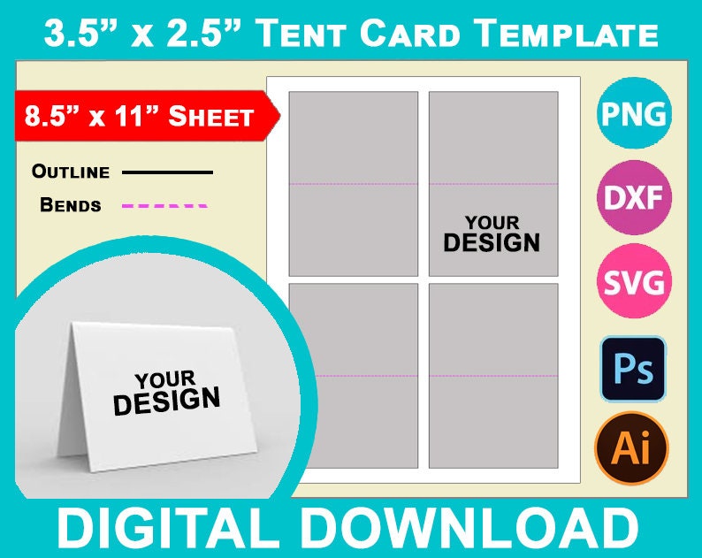 Tent Card Template, Food Label Card, Canva, SVG, DXF, Dwg, Ai, Png, Psd, PDF 8.5"x11" Sheet ...