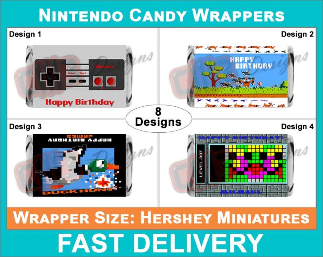 Nintendo Theme Mini Miniatures Candy Bar Wrapper Stickers Controller ...