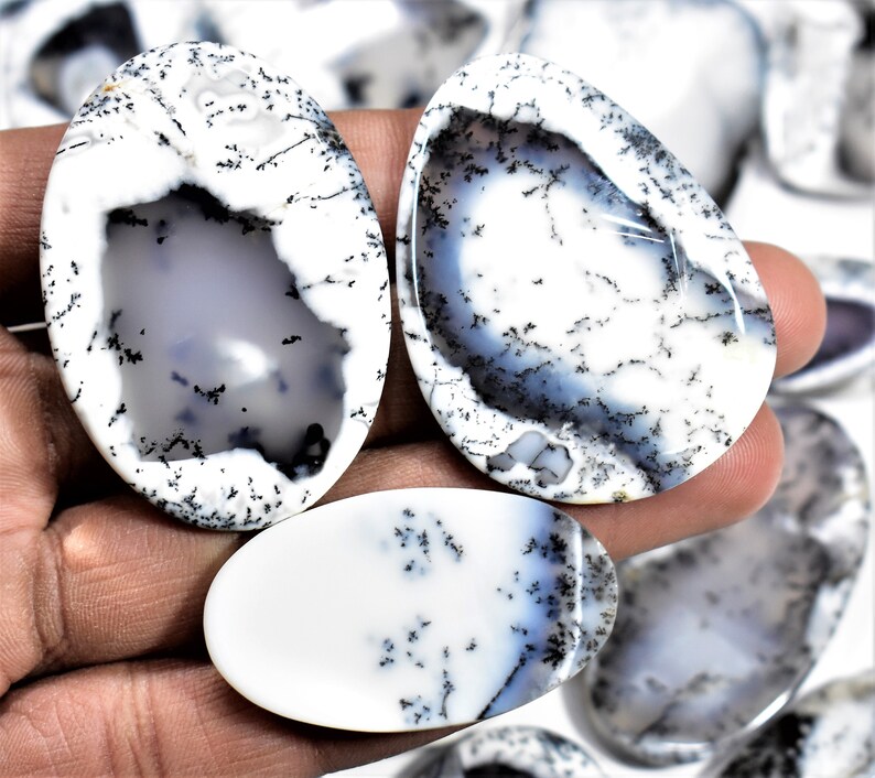 White and Black Dendritic Opal Agate Cabochon Moss Agate - Etsy