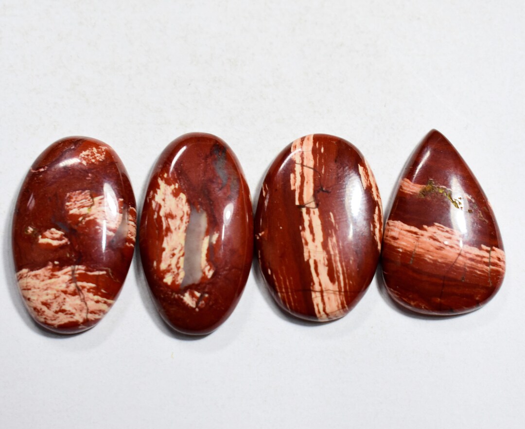 110ct Natural Red White Snakeskin Striped Jasper Flatback Cabochon 4pcs ...