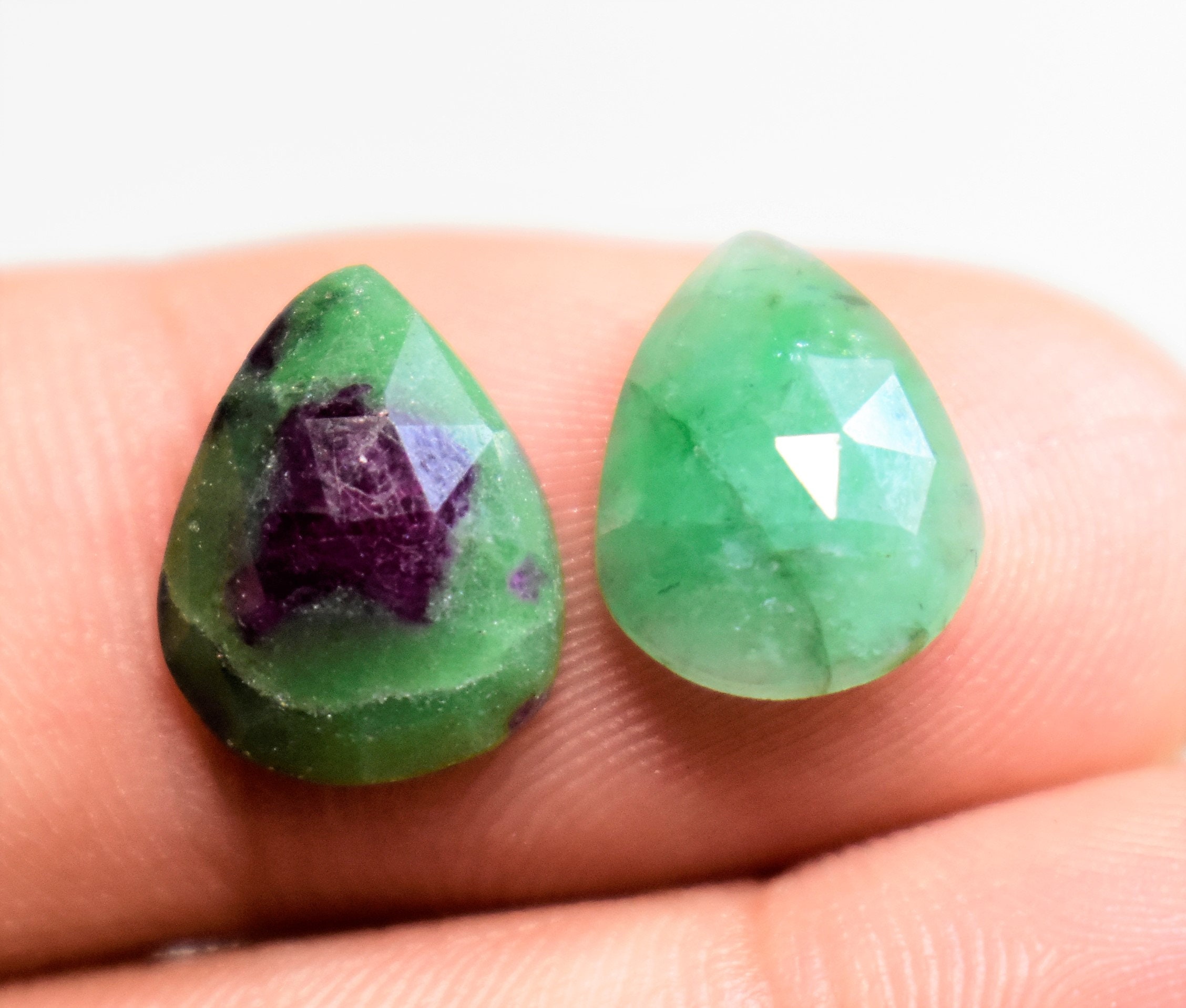 Red Green Ruby Zoisite Faceted Gemstone Pair Checker Cut | Etsy