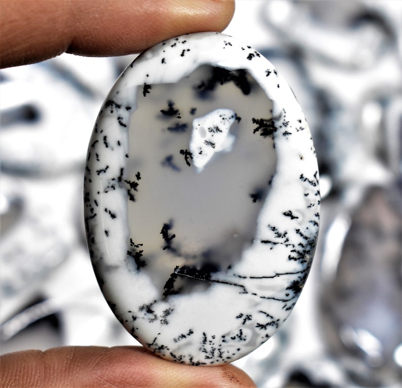 White and Black Dendritic Opal Agate Cabochon Moss Agate - Etsy