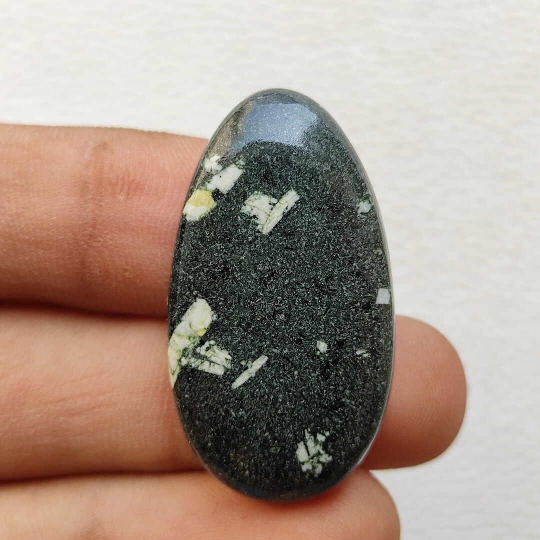Amazing Black White Chinese Writing Stone Cabochon 34X19X5 MM Oval ...