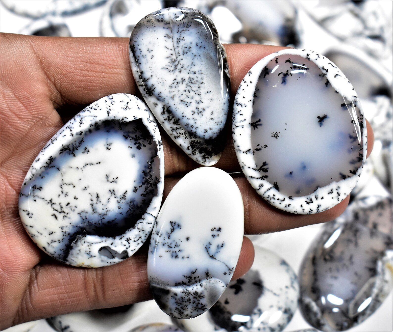 White and Black Dendritic Opal Agate Cabochon Moss Agate - Etsy