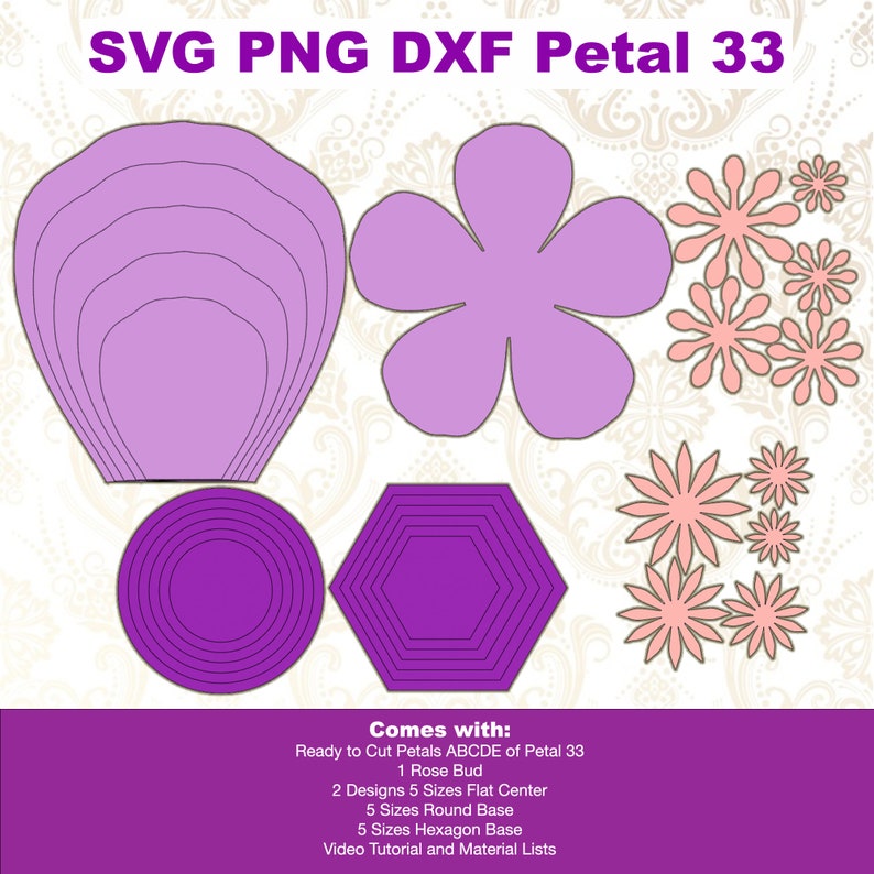 3 Sizes Petal 33 Paper Flower Templates SVG PNG DXF Cut - Etsy