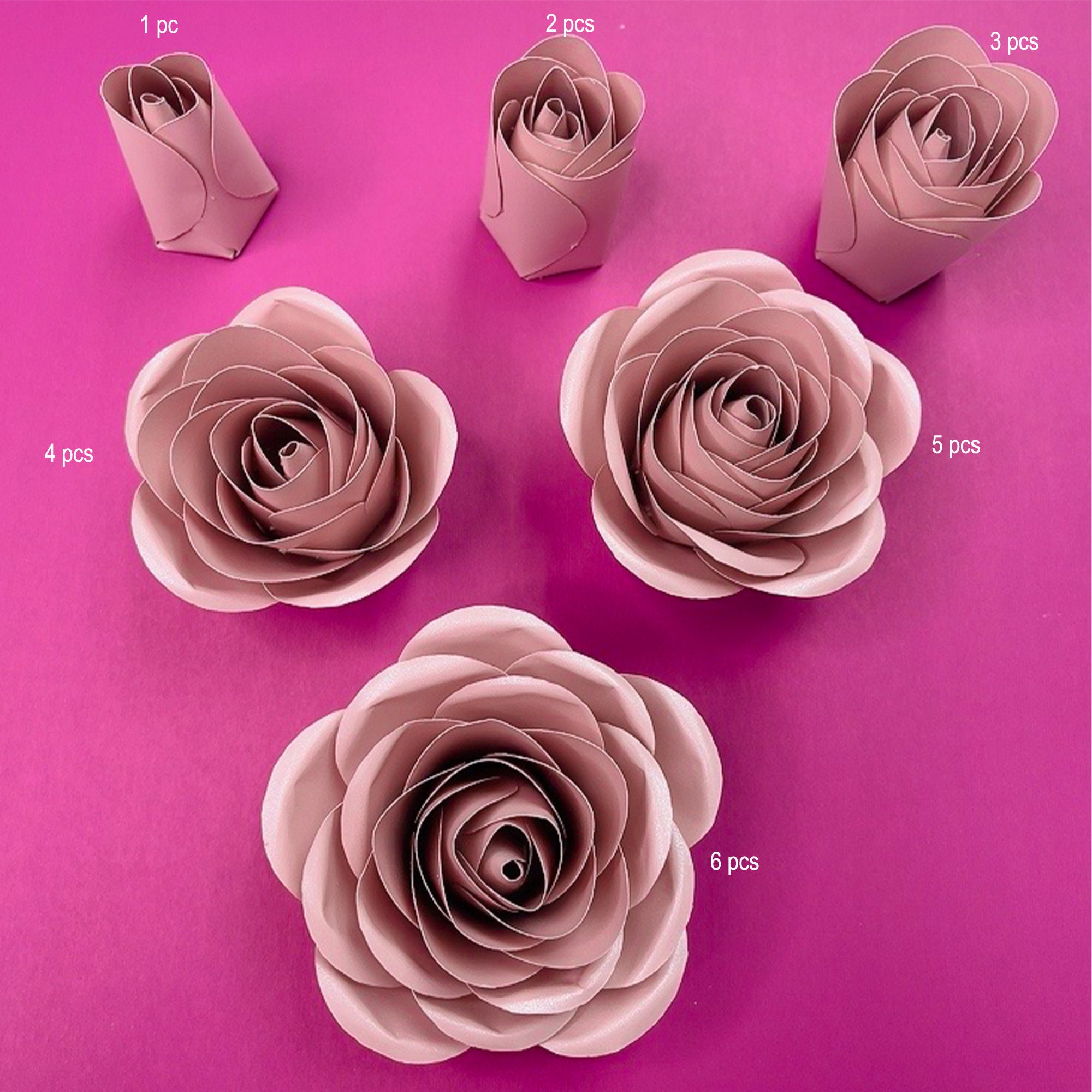Paper Flowers - SVG Tiny Rose #15 Template, in 6 different sizes ...