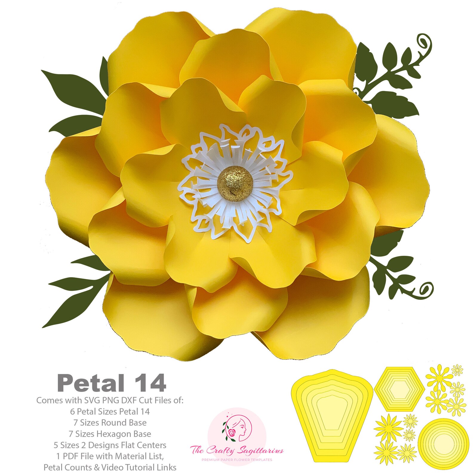 SVG PNG DXF Petal 14 Paper Flower Templates Cut files for | Etsy