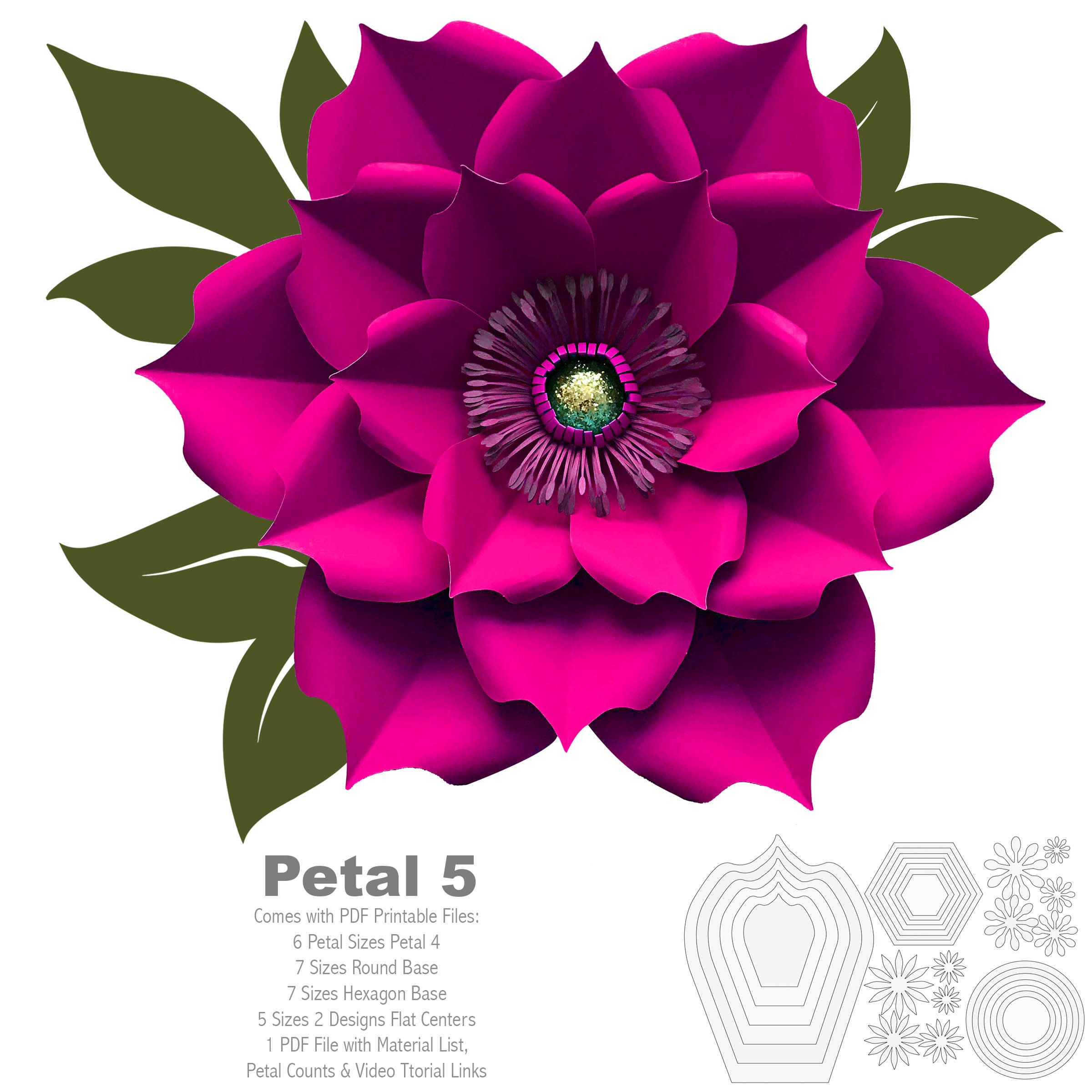 PDF Petal 5 Printable Paper Flowers Template for Trace and Cut Purposes ...
