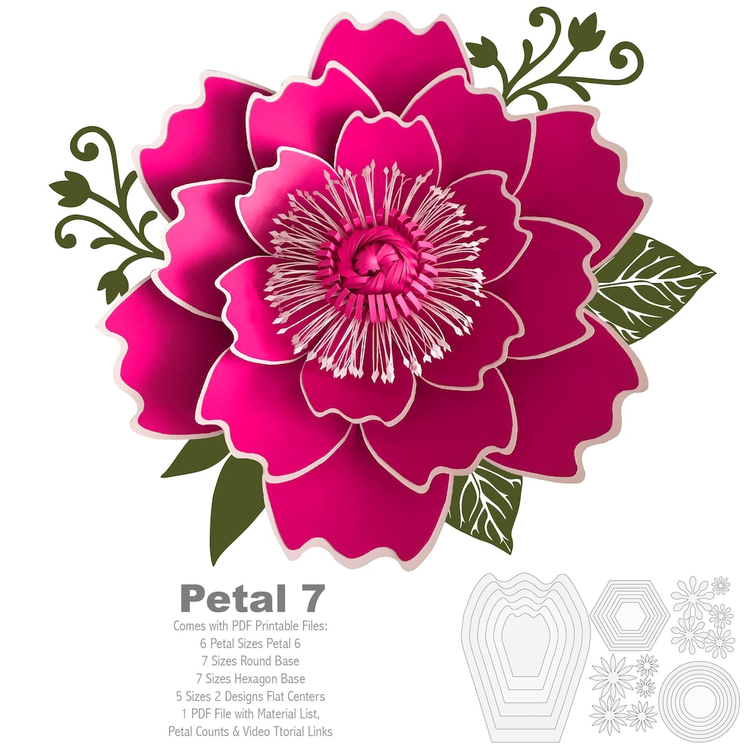 PDF Petal 7 Printable Giant Paper Flowers Template Stencil for Trace ...