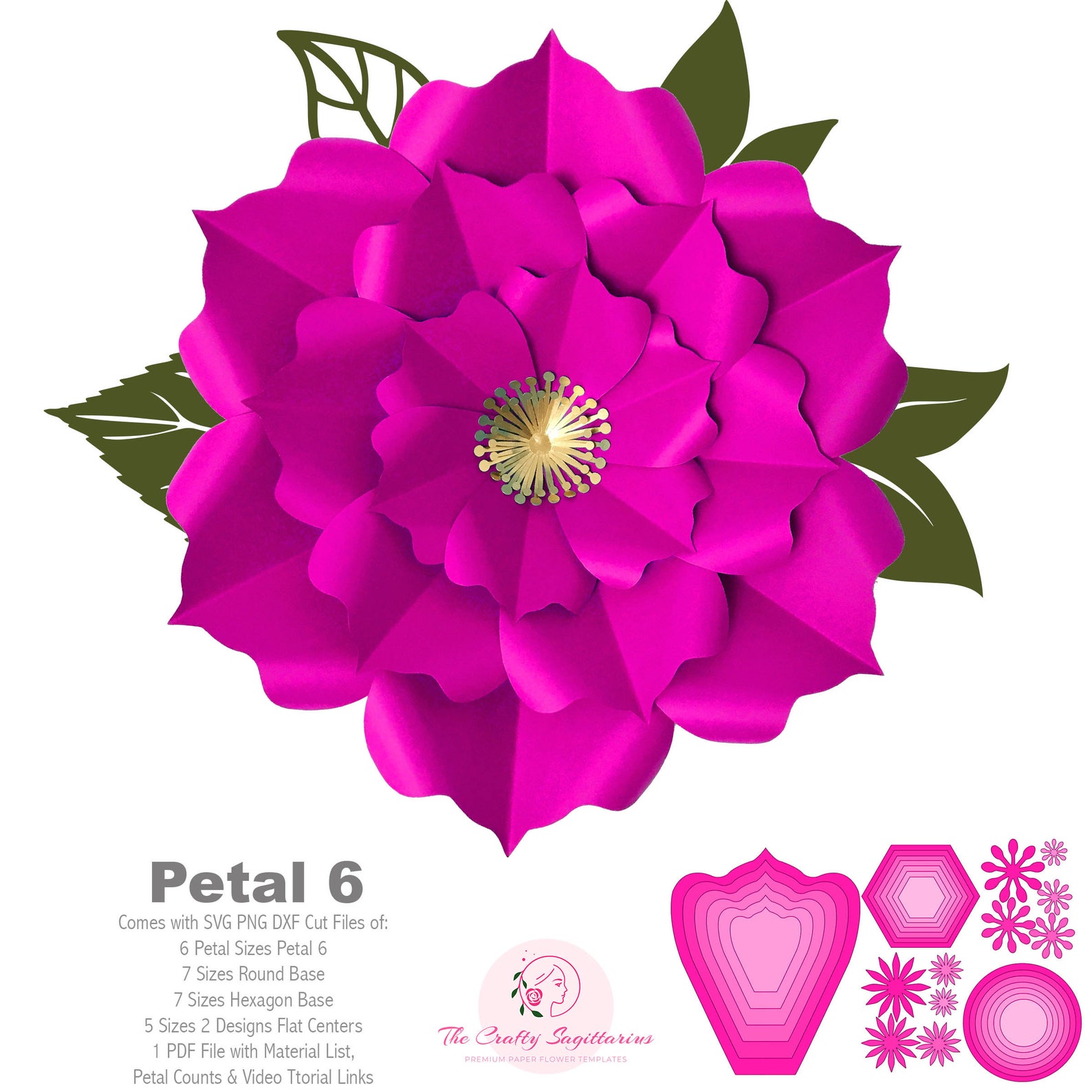 SVG PNG DXF Petal 6 Paper Flowers Cut Files for Cutting Machines No ...