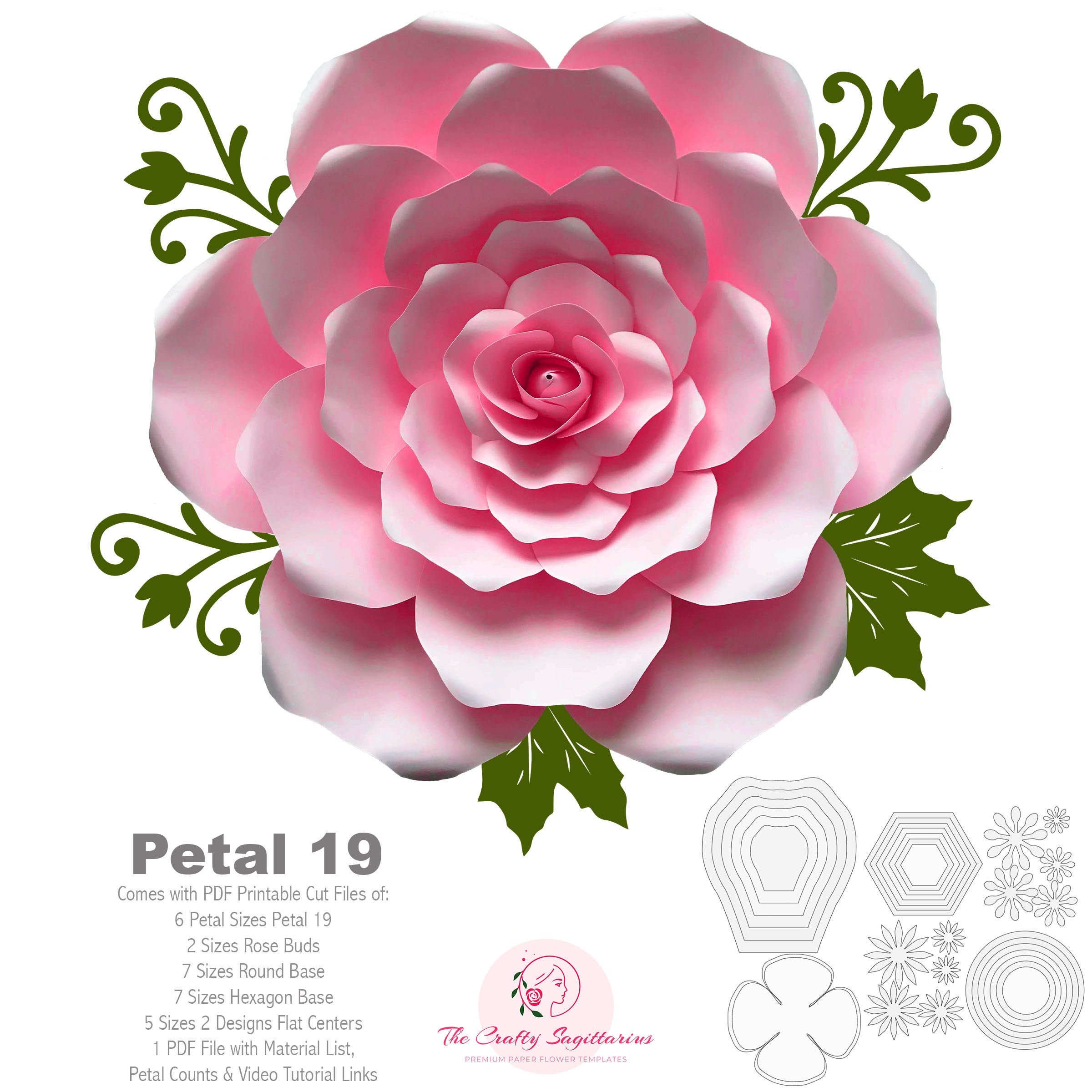 PDF Petal 19 Paper Flowers Template W/ Rose Bub Center Instant Download ...