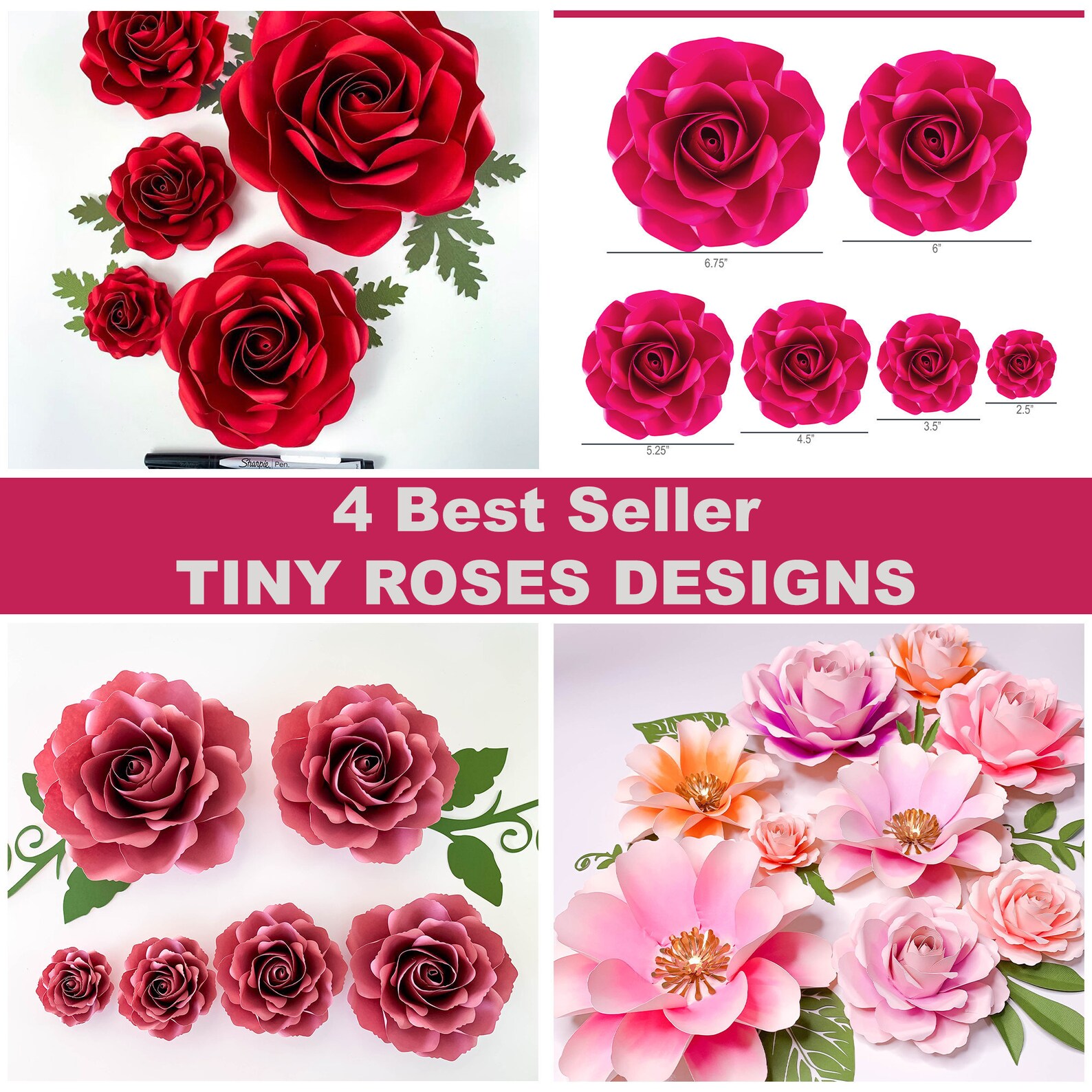 SVG PNG DXF 4 Best Seller Tiny Roses Designs Paper Flower | Etsy