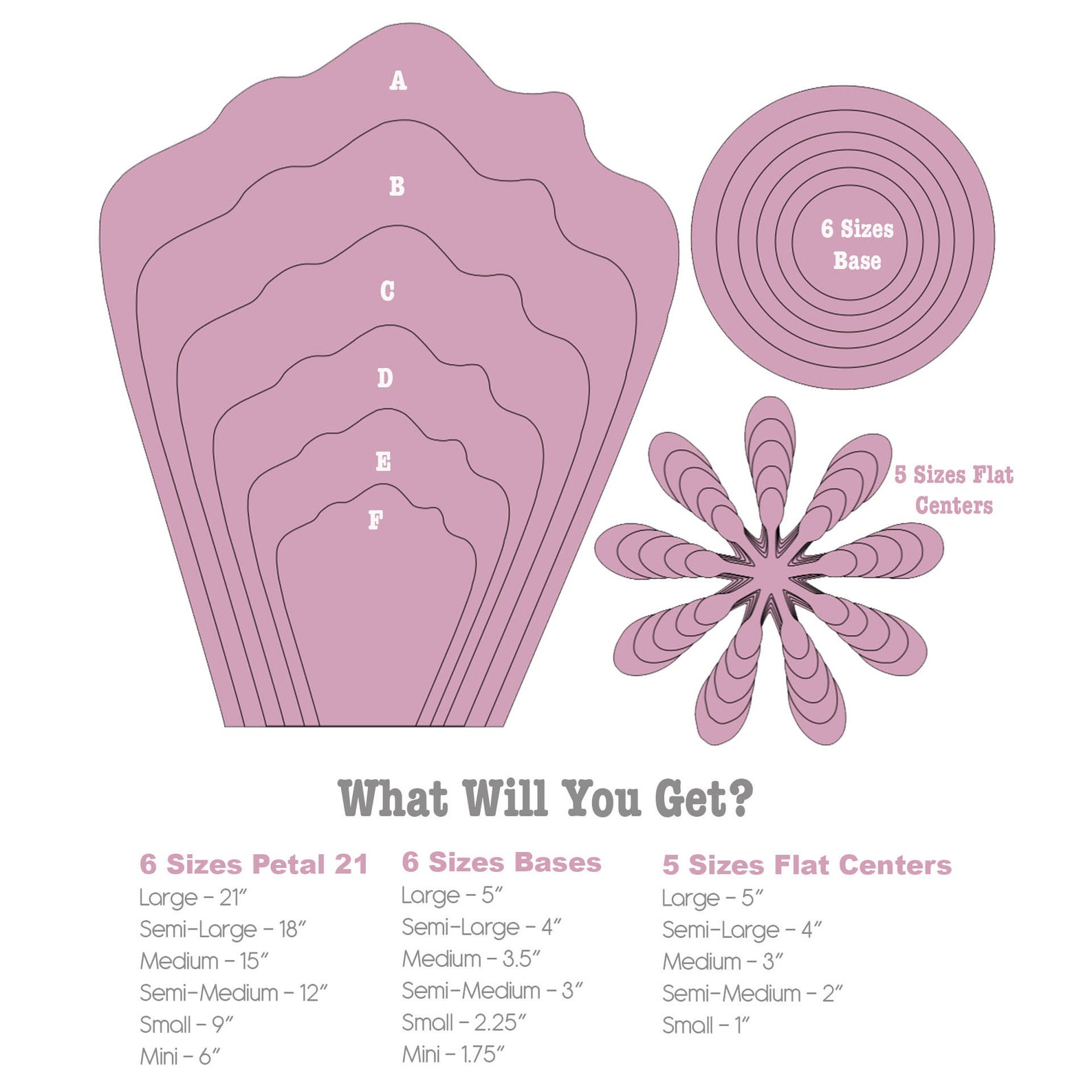 SVG PNG DXF Petal 21 Paper Flowers Template 6 sizes Base 5 - Etsy España