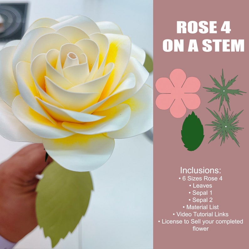 Rose 4 on a Stem Paper Flower Template; Complete Set, Ideal for Paper ...