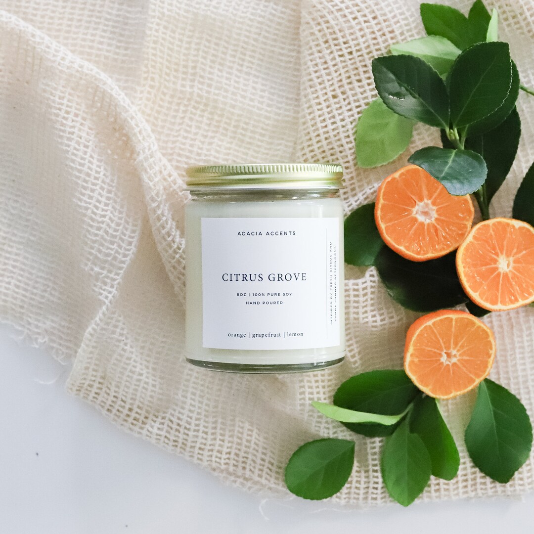 Citrus Grove Candle 8oz Soy Candle Citrus Soy Candle Essential Oil Candle Spa Candle Kitchen